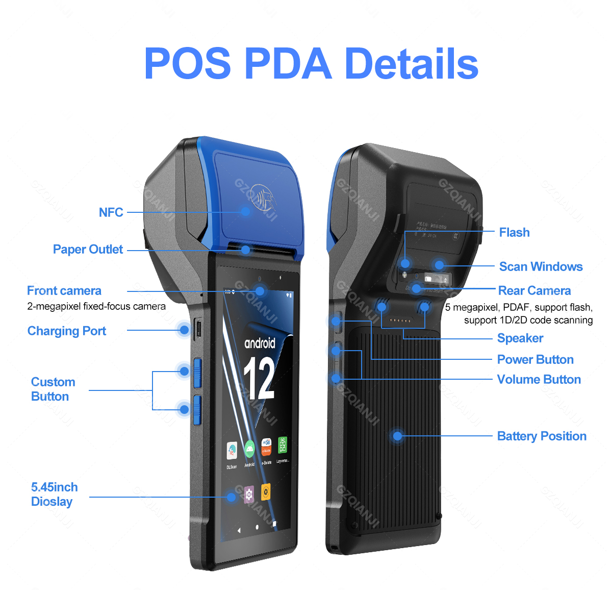 PDA Handheld POS With 2D Scanner 58mm Thermal Printer Supports Label ...