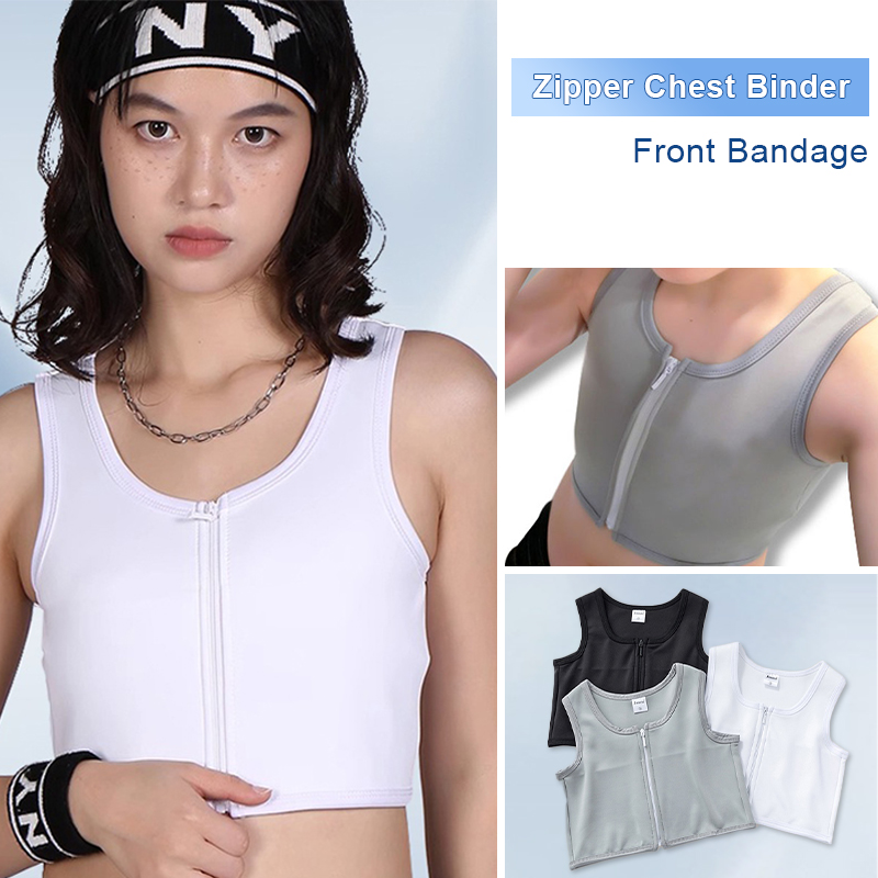 Janest Chest Binder Binder Tomboy Corset Pakaian ketat dada Zipper Breathable Cosplay Plus Size ...