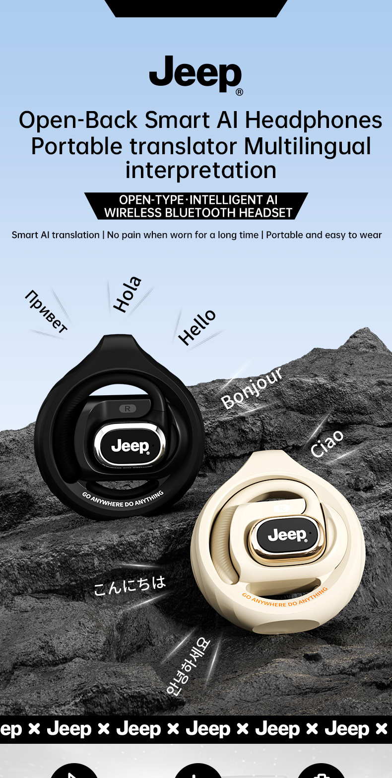 Jeep EC023 Al Smart Real-Time Translation Open Ear Earphones Bluetooth ...
