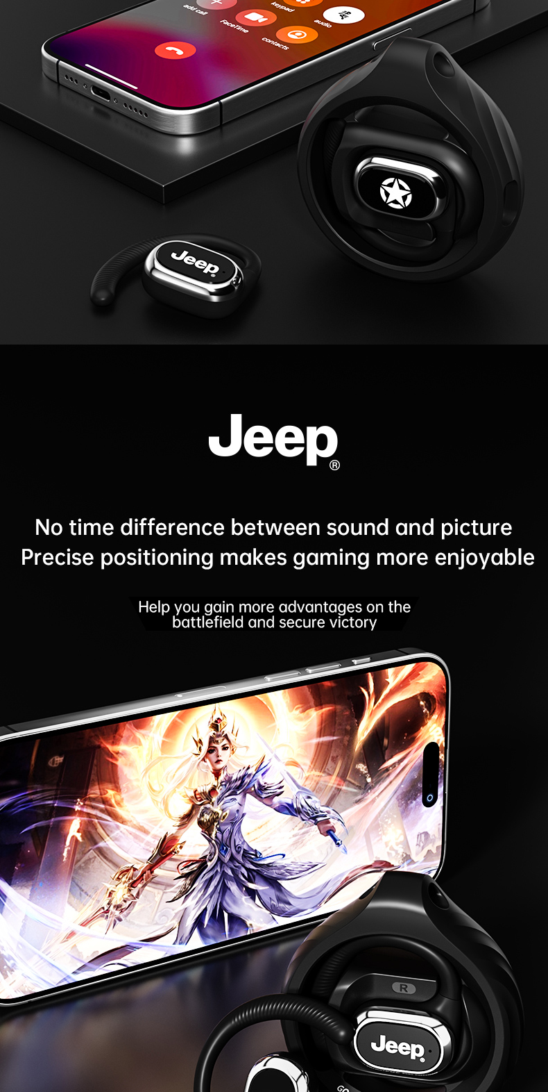 Jeep EC023 Al Smart Real-Time Translation Open Ear Earphones Bluetooth ...