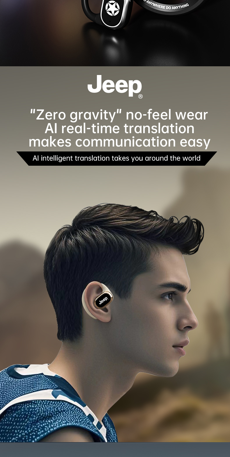 Jeep EC023 Al Smart Real-Time Translation Open Ear Earphones Bluetooth ...