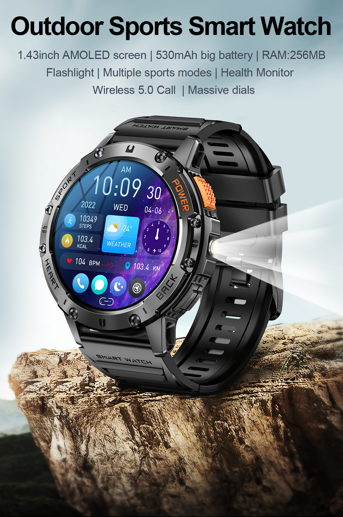 LIGE AMOLED Smart Watch 1.43 inch Full Touch Screen Bluetooth Call ...