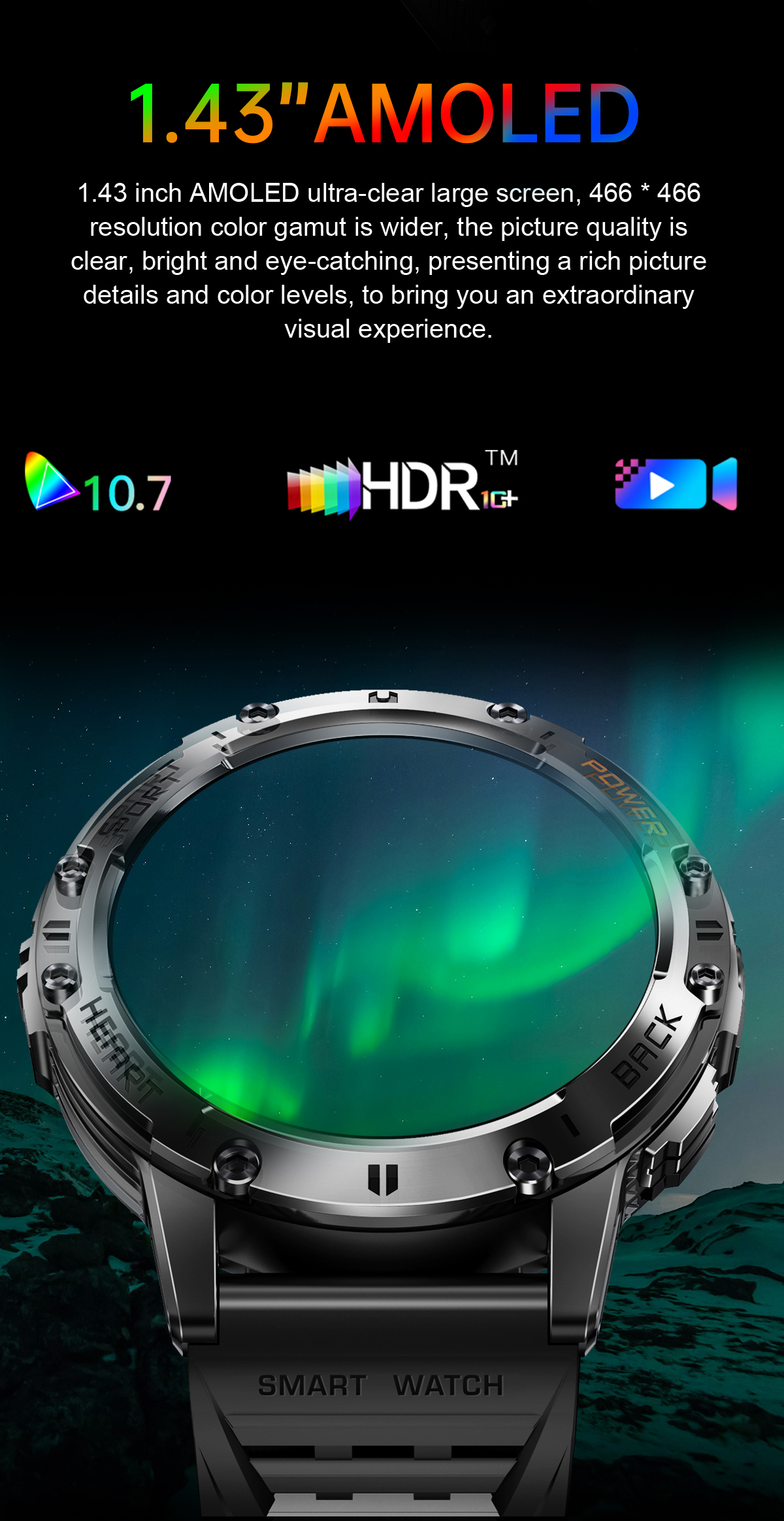 LIGE AMOLED Smart Watch 1.43 inch Full Touch Screen Bluetooth Call ...