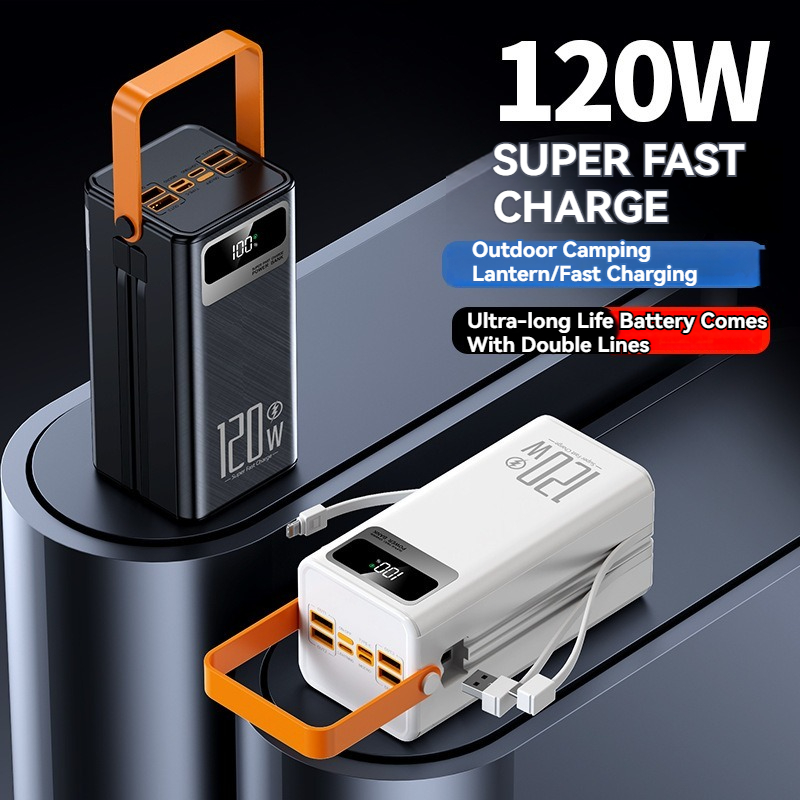【24H Shipping】120W Powerbank 160000mAh Power Bank Built-in 2 Cables ...