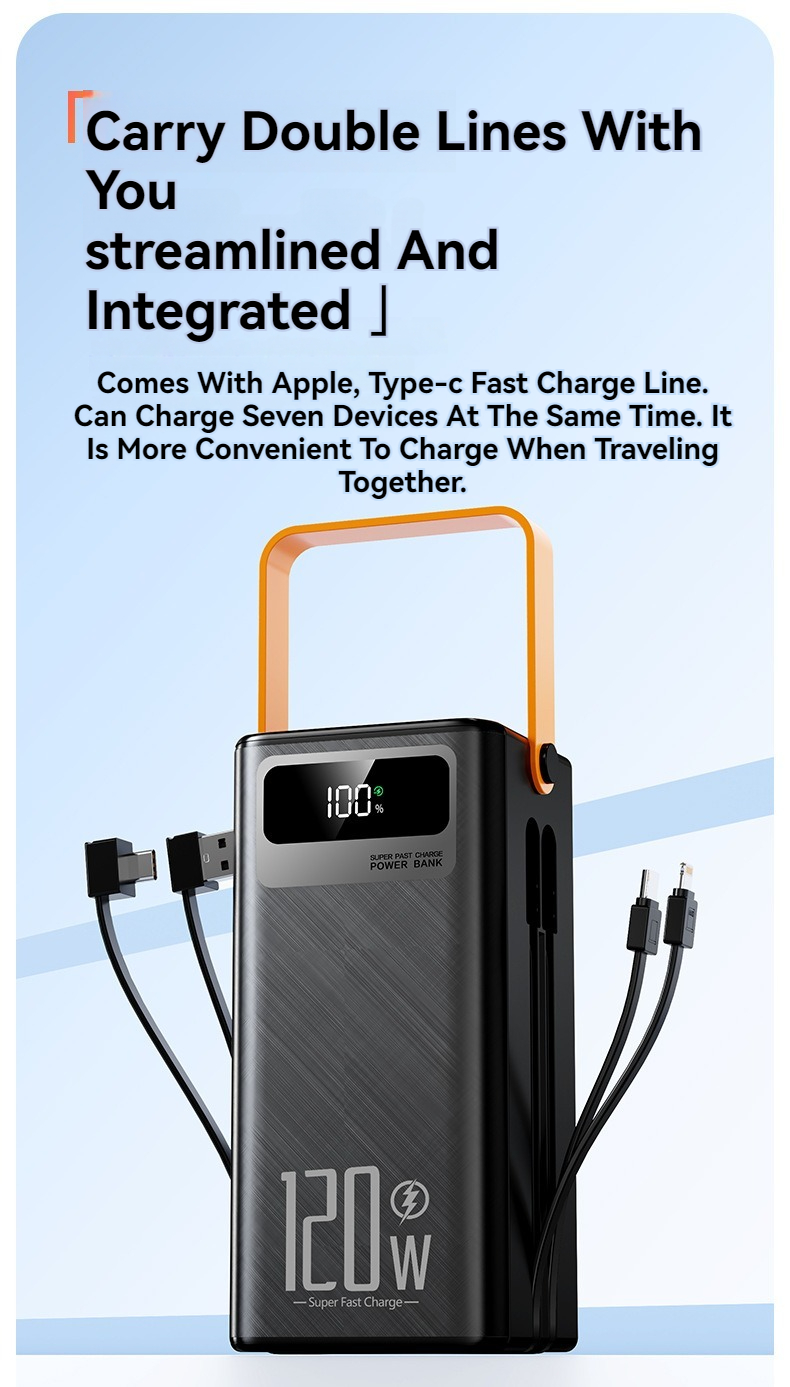 【24H Shipping】120W Powerbank 160000mAh Power Bank Built-in 2 Cables ...