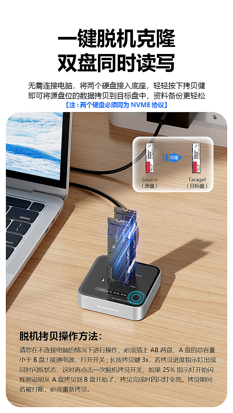 Lanshuo M.2 Dual Disk Hard Disk Holder NVME Clone Copy Device 20Gbps ...