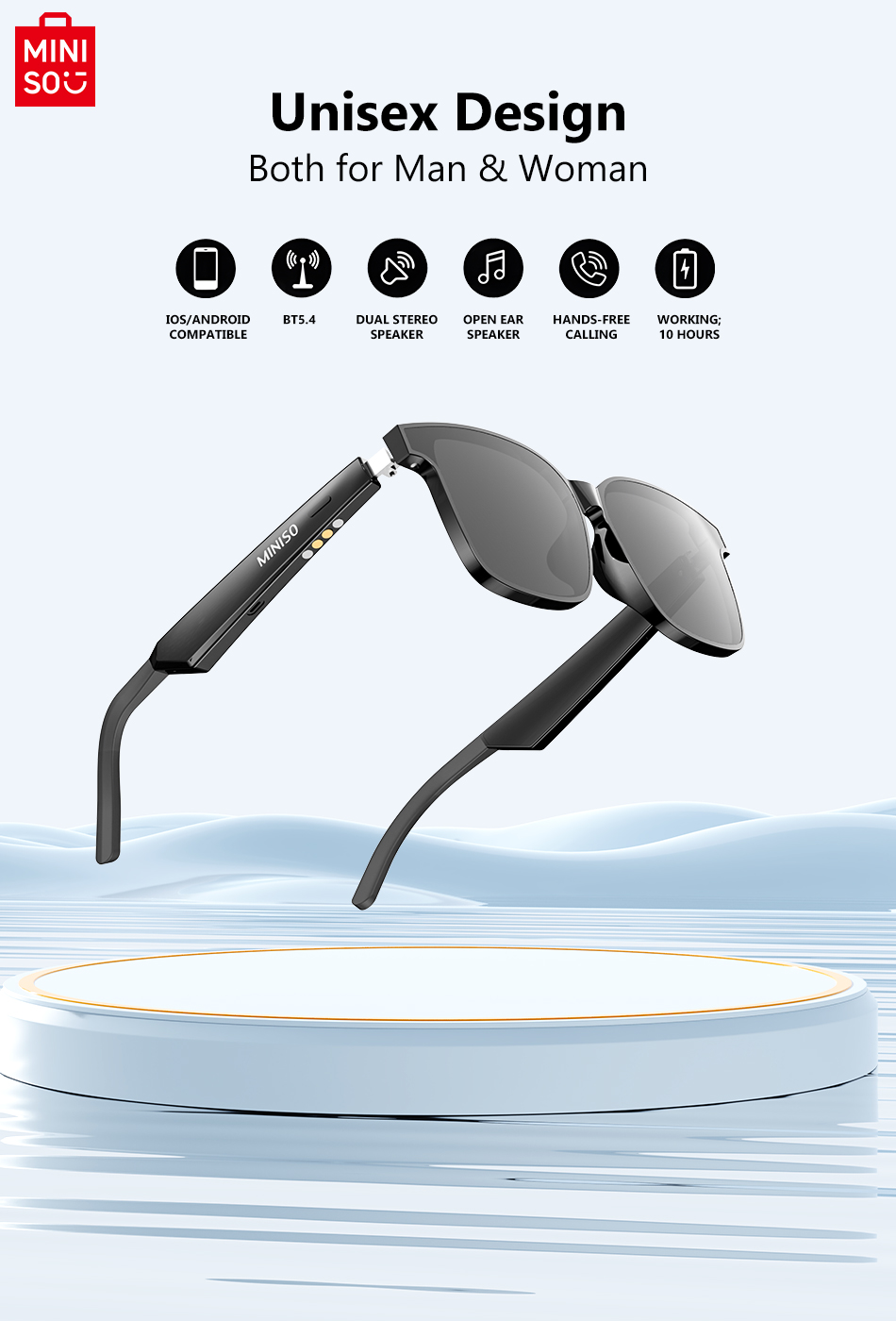 Miniso MG01 Multifunction Smart Music Sunglasses Open Ear Headset Bluetooth 5.4 Photochromic ...