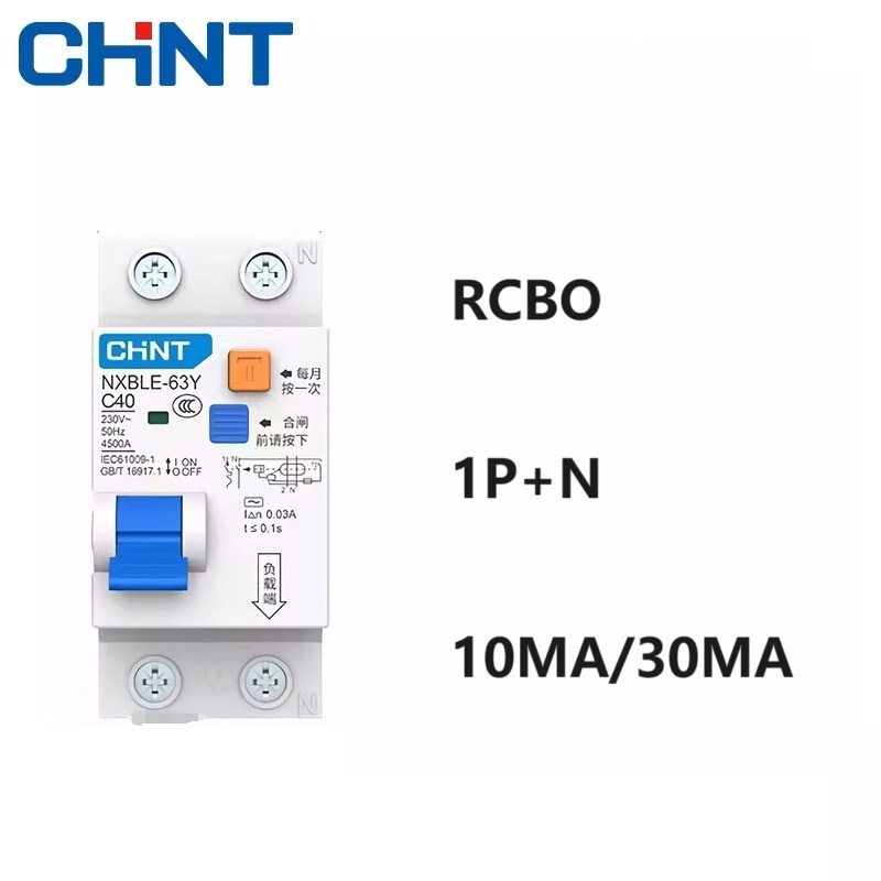 CHINT NXBLE-63Y 6A 10A 16A 32A 63A 30MA 10MA 0.01A 0.03A RCBO 1P+N 230V Residual current Circuit ...