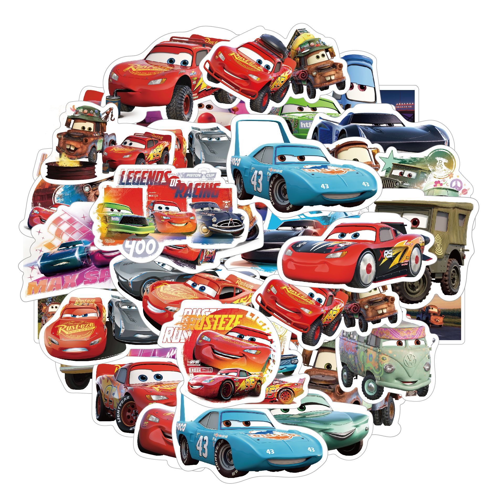 50PCS Disney Cartoon Cars Lightning McQueen Stickers Movie Anime Decal DIY Phone Waterproof ...
