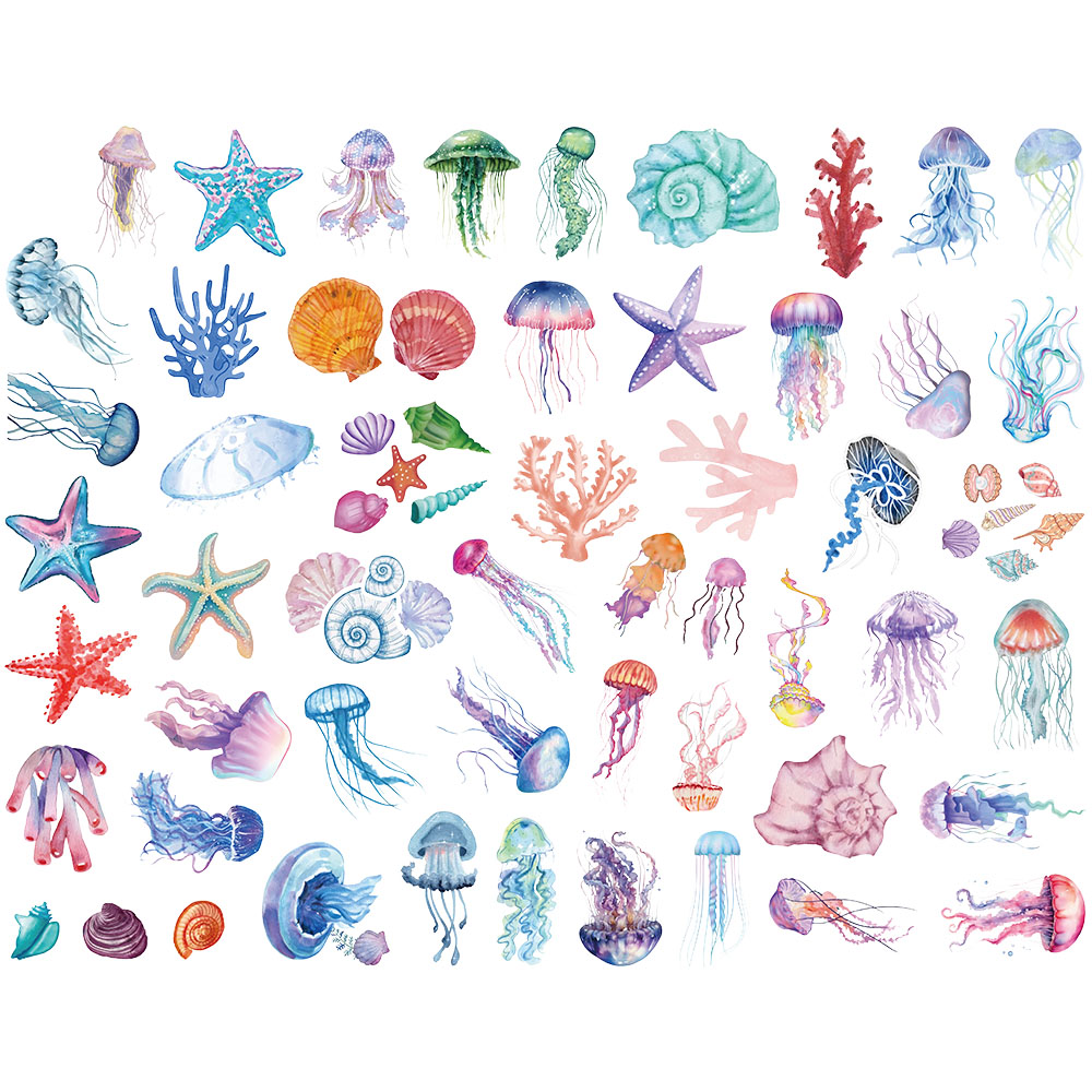 [Large Sticker]50pcs Set of Tropical Fish Stickers Transparent PET ...