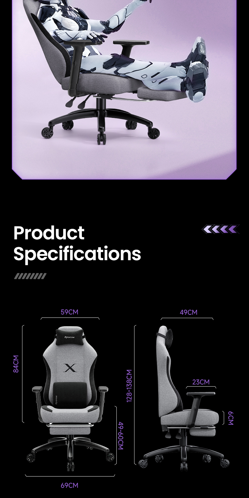 Xpanse Xnova Gaming Chair Steel leg Office Chair Adjustable Ergonomic ...