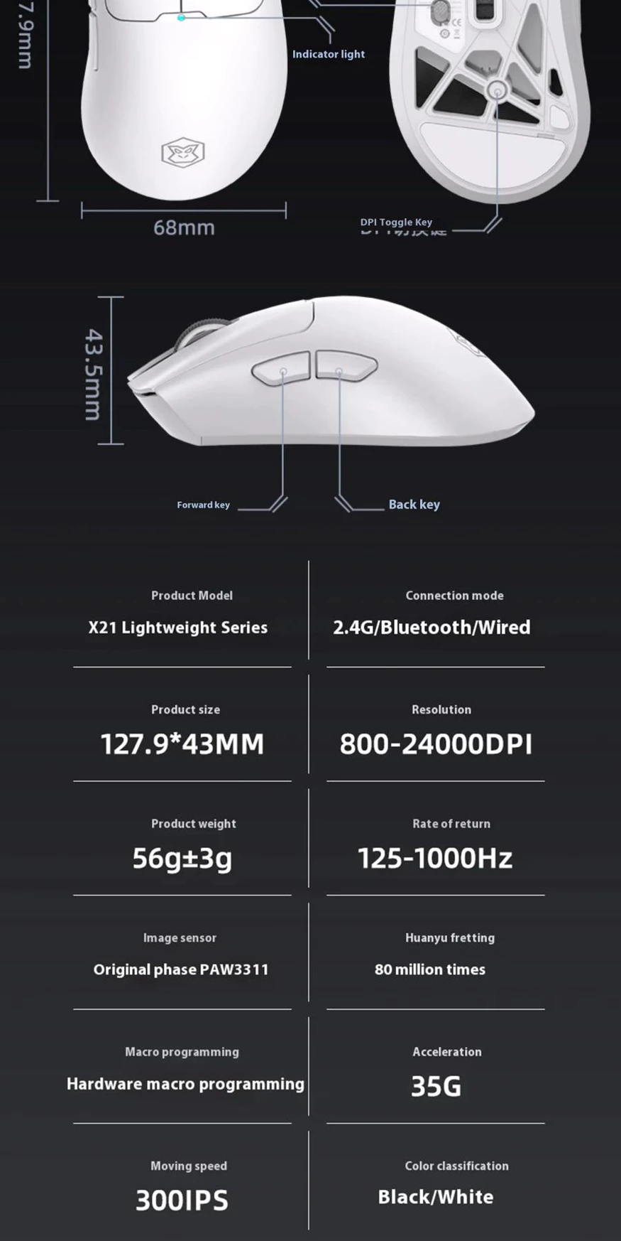 EWEADN X21 Wireless Mouse PAW3395 Lightweight Three Mode Game Mouse ...