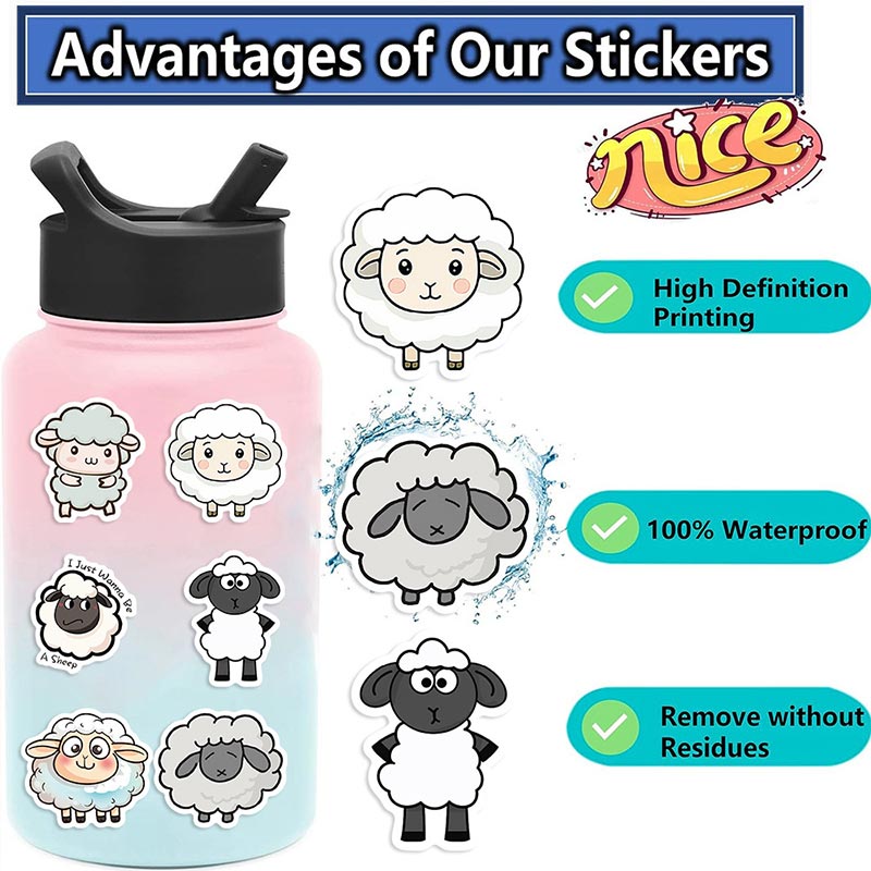 50pcs Cute Little Sheep Stickers DIY Waterproof Cartoon Sticker For ...