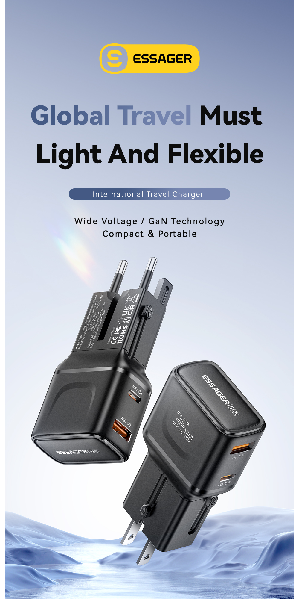 Essager GAN Universal Travel Adapter with USB+Type C Charger Plug ...