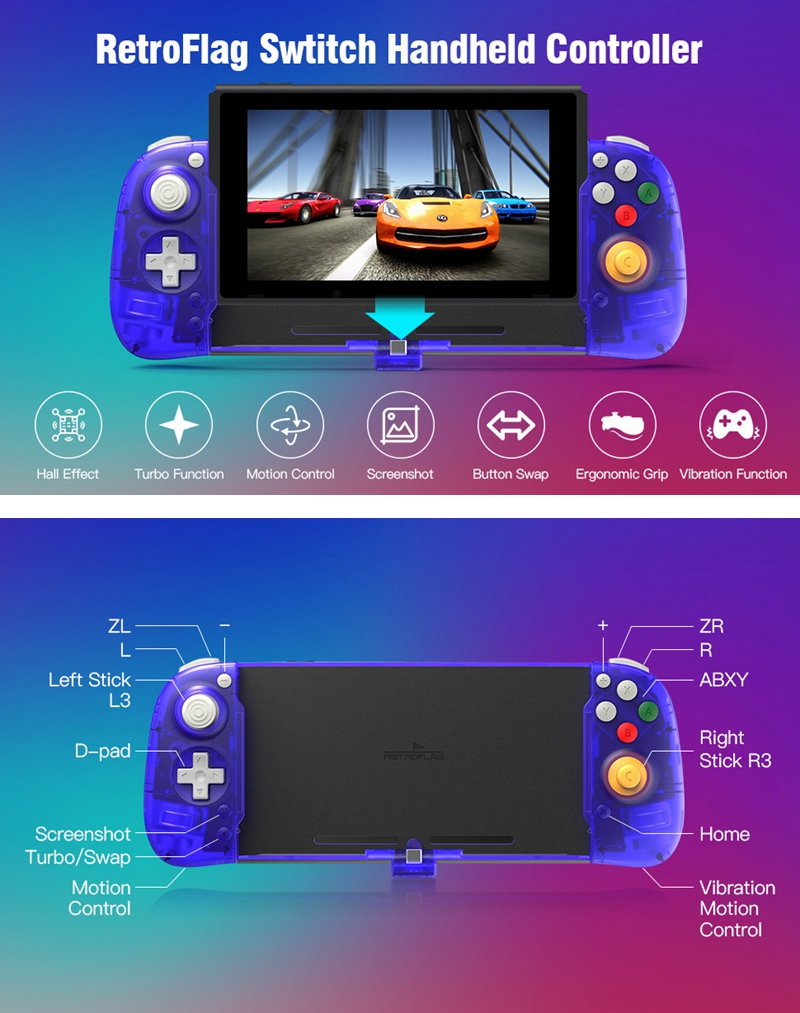 RETROFLAG Handheld Controller for Switch Console Nintendo Switch 2/Switch OLED GuliKit Hall ...