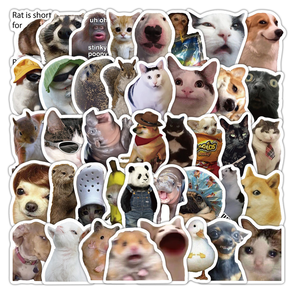 60PCS Funny Animal Meme Stickers Vinyl Waterproof Cute Cats Dogs Emoji ...