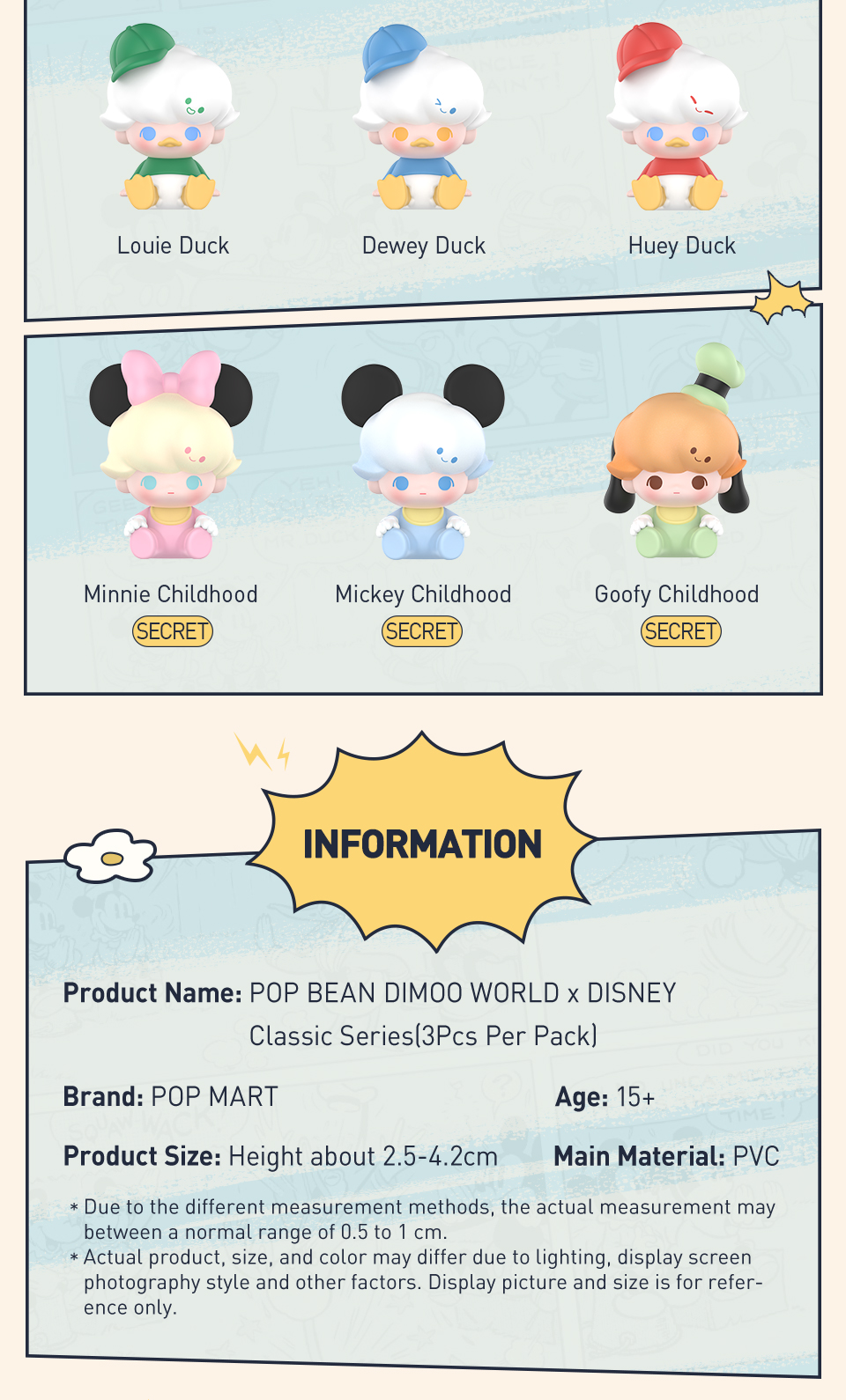 POP MART POP BEAN DIMOO WORLD × DISNEY Classic Series（3Pcs Per Pack ...