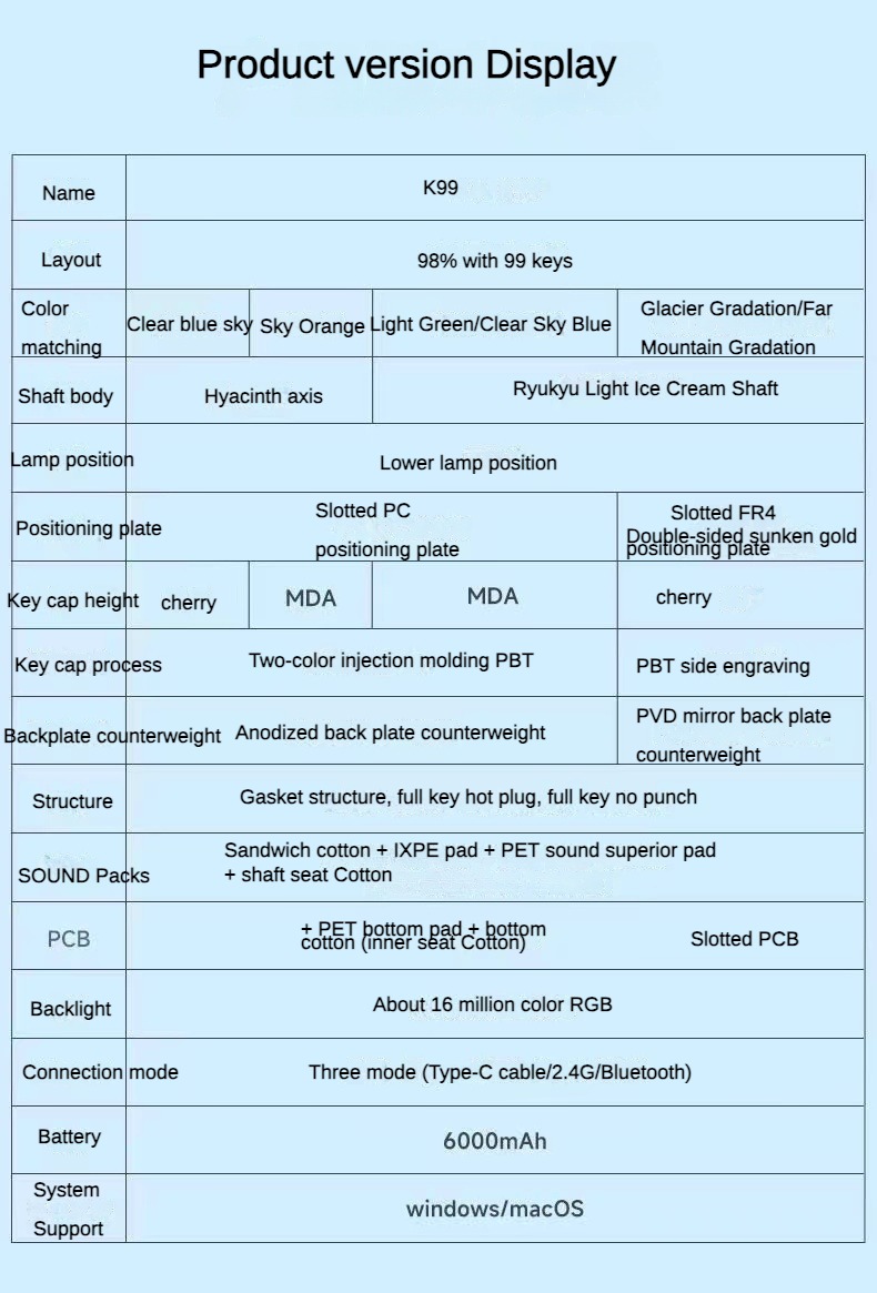Wireless Mechanical Keyboard Mchose K99V2 99 keys The Three Mode Connection Hot-swap Gasket ...