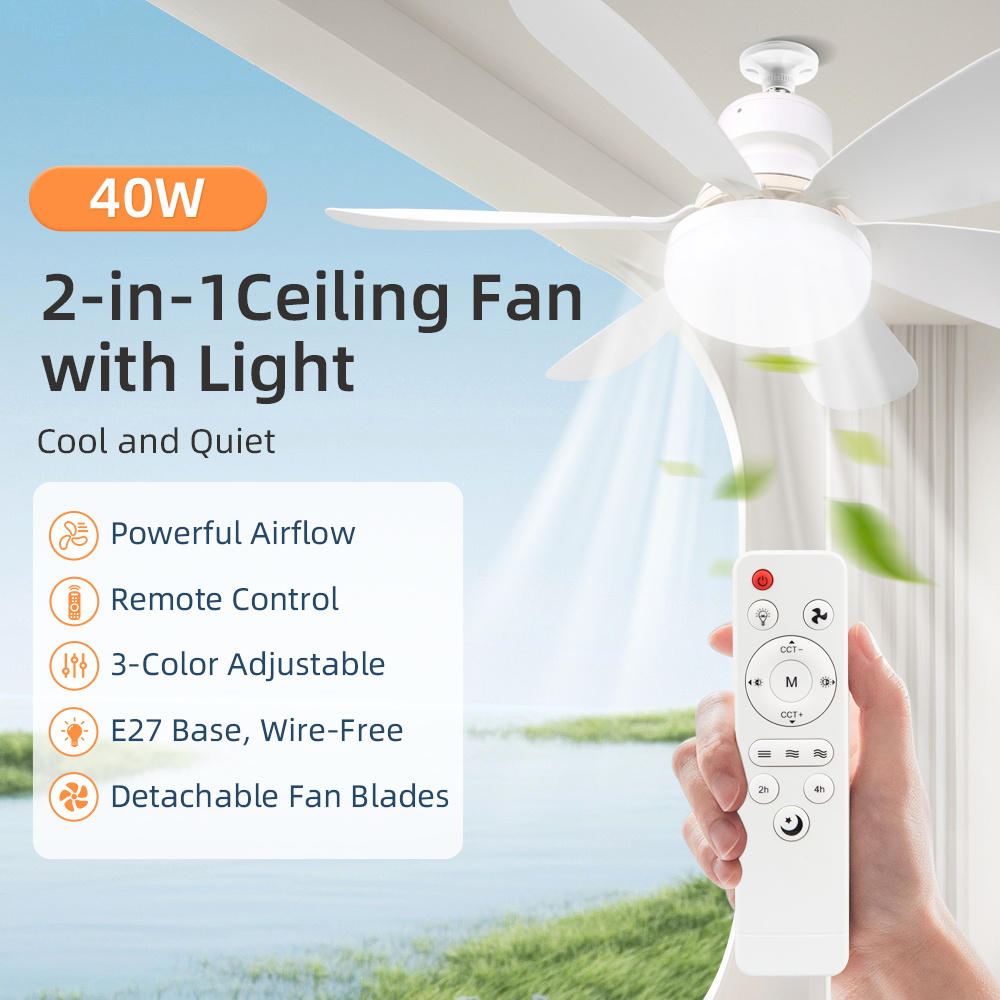 3-color dimmable Fan Light E27 Ceiling Lamp Silent With Remote Control ...