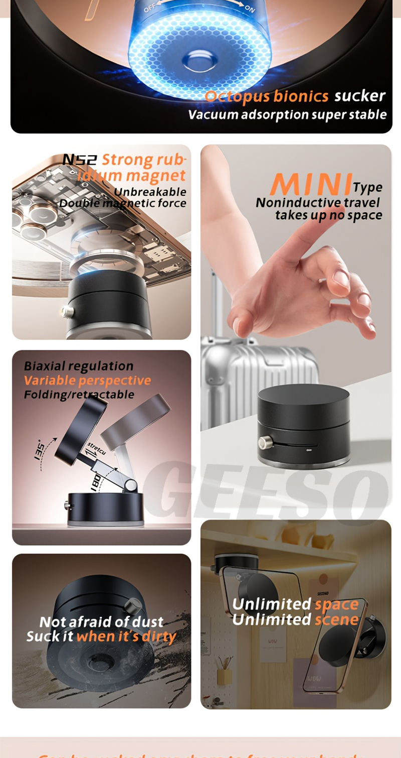 GEESO A2 Vacuum Magnetic Suction Cup Folding Swivel Stand Double-sided ...