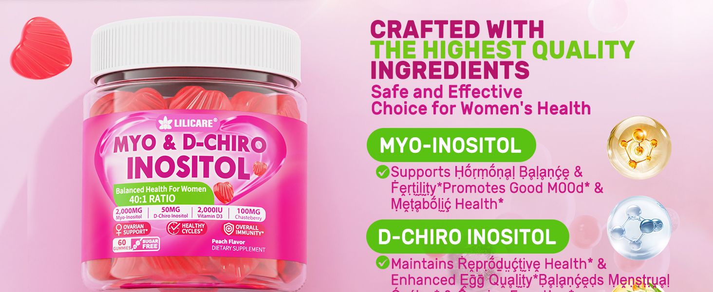 LILICARE Myo-Inositol & D-Chiro Inositol Gummies for Women 2000mg ...