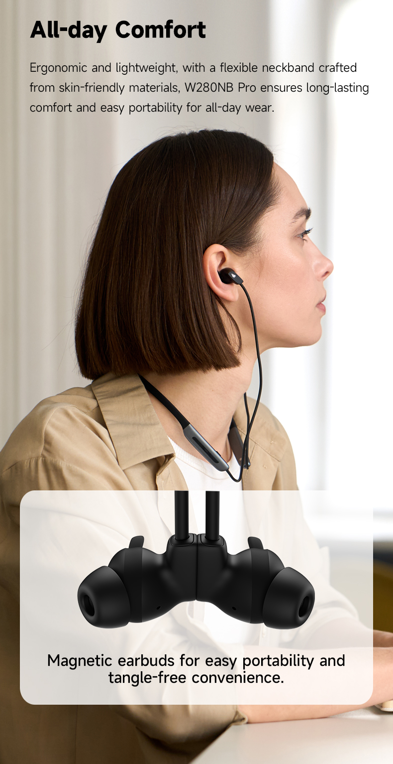 EDIFIER W280NB Pro Neckband Earbuds -45dB Hybrid Active Noise ...