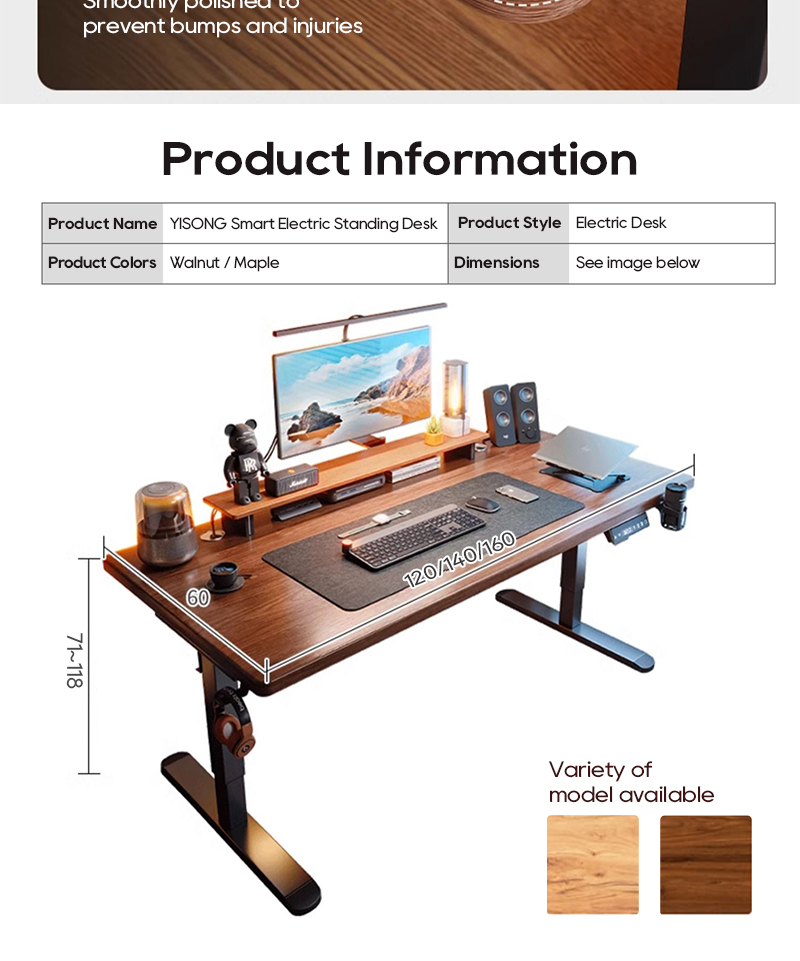YISONG Smart Desk Ergonomic Standing Desk Electric Height Adjustable PC ...