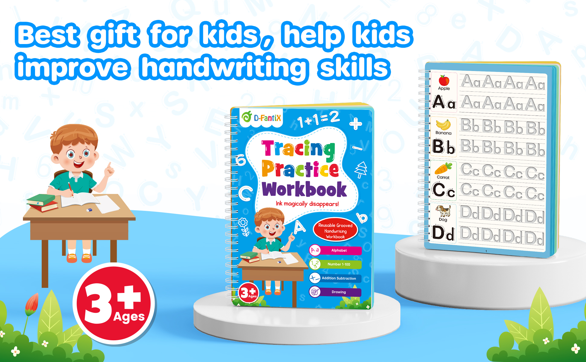 4 in 1 Magic Groove Practice Copybook, Reusable Grooved Handwriting ...