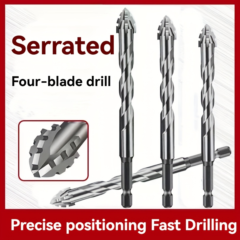 Premium 4-Piece Ultra-Hard Cross Tooth Drill Bit Set, Multi-Purpose ...