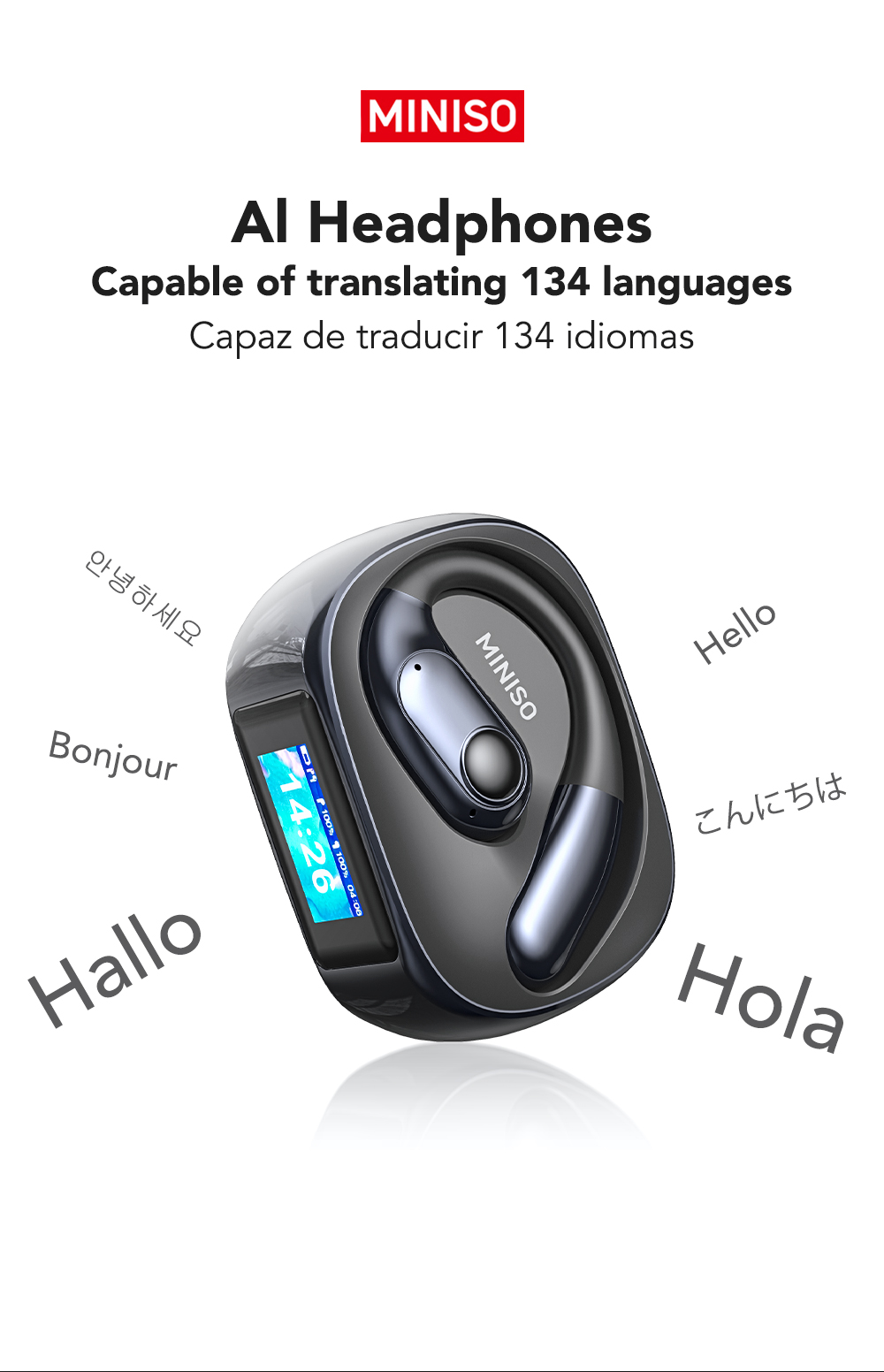 MINISO MS193 AI Translator Earbuds135+ Languages Translation LED Screen ...