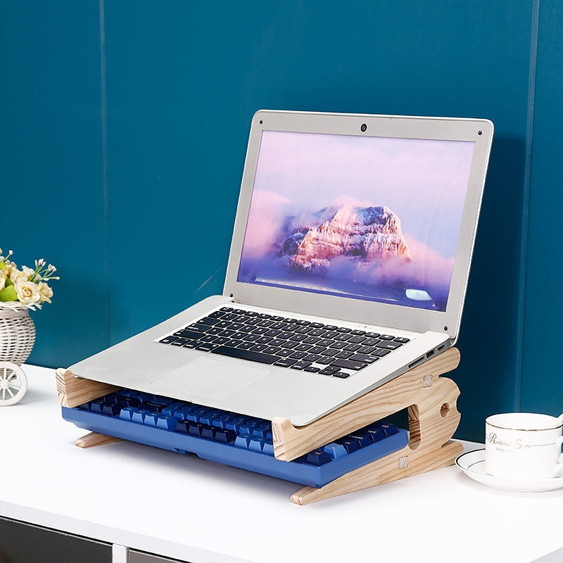 Solid Wood Laptop Stand Vertical Padded Holder Computer Cooling Base ...