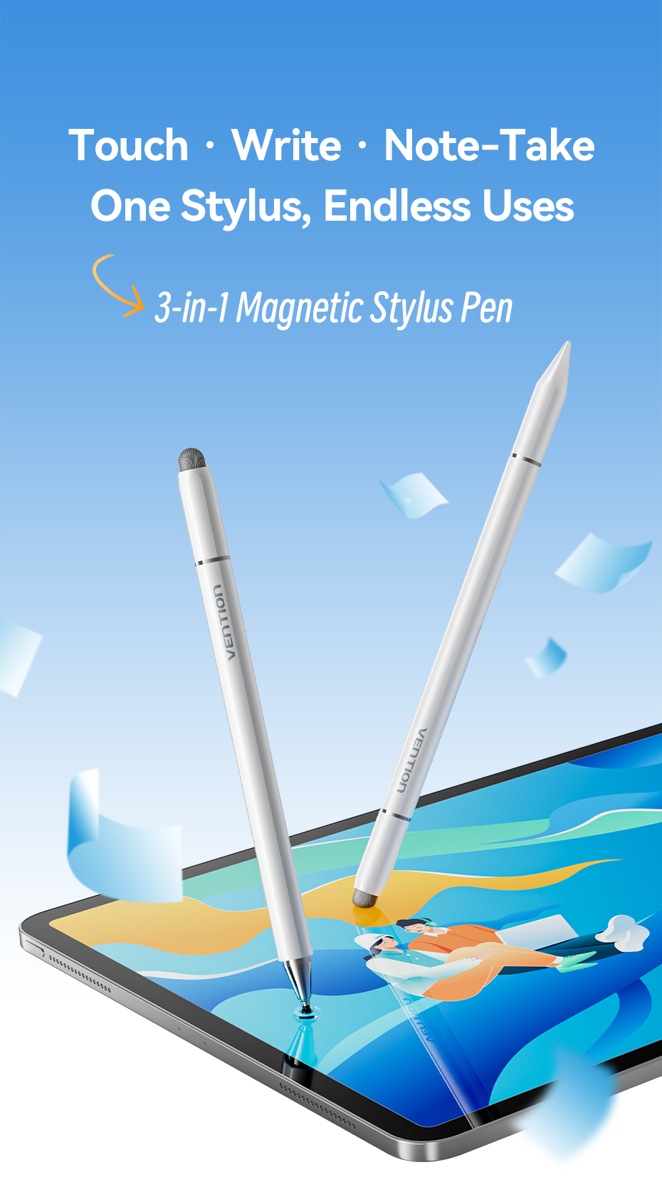 Vention Stylus Smooth Writing No Charing Needed Touch Pen 3-in-1 ...
