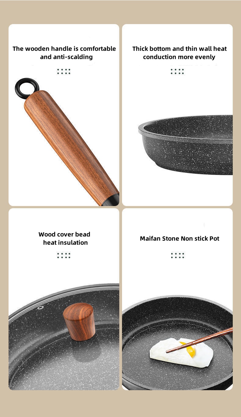 SG Stock Malfan Stone Non-Stick Frying Pan 24/26/28/30cm Wooden ...
