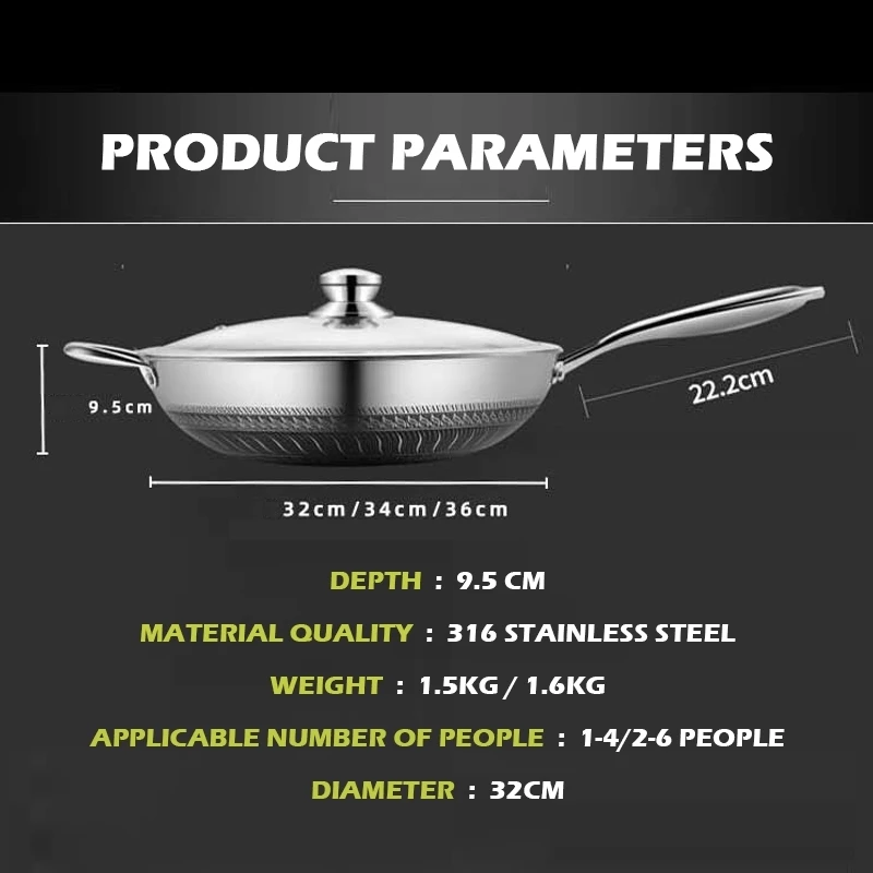SG STOCK Non Stick Frying Pan 316 Stainless Steel 32/34/36CM Double ...