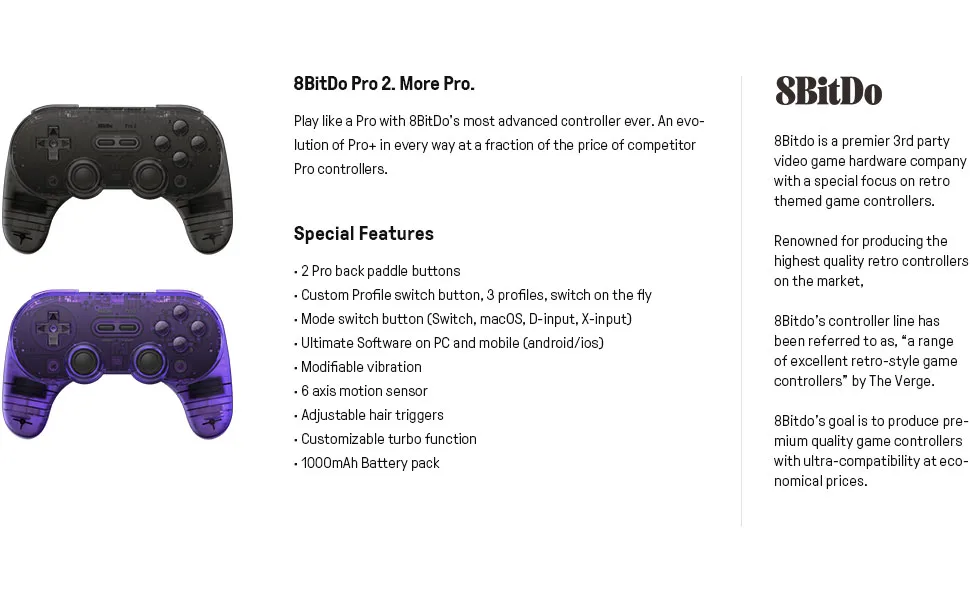 8Bitdo Pro 2 Bluetooth Controller Wireless Hall effect Joystick Gamepad for Apple Switch PC ...