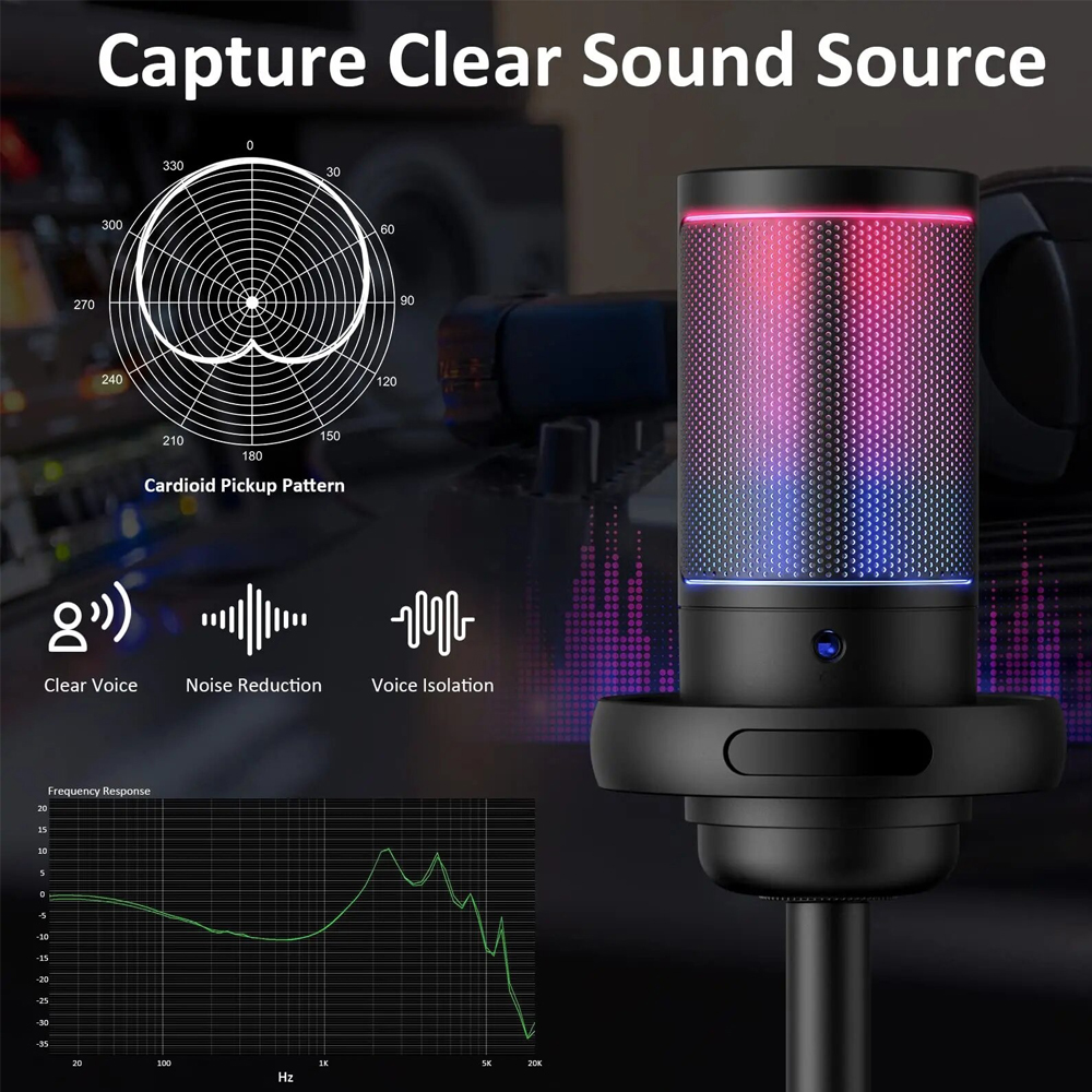Me6S RGB USB Condenser Microphone full set with boom arm, USB gaming ...