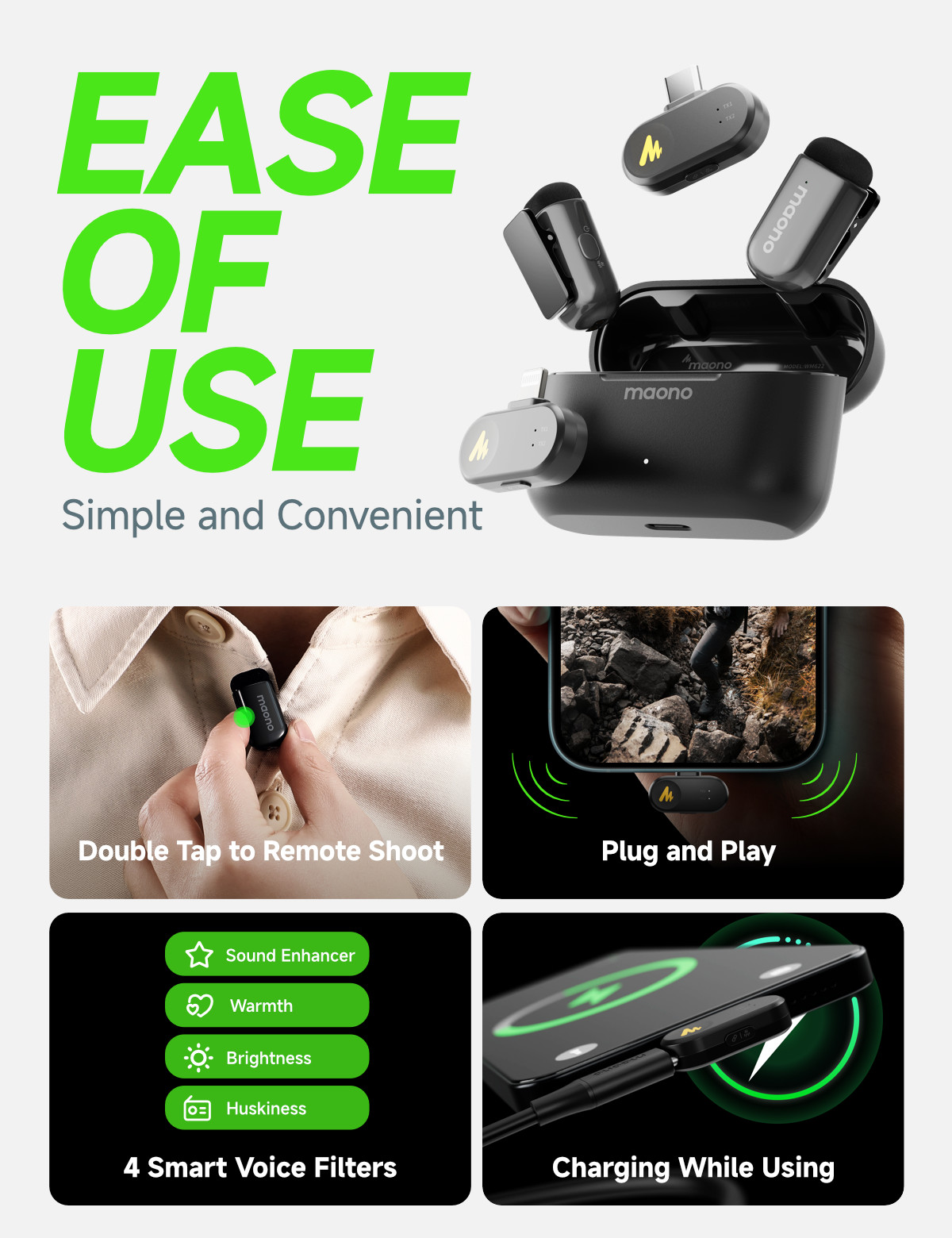 Maono T1 mini Wireless Lavalier Microphone AI Noise Cancelling ...