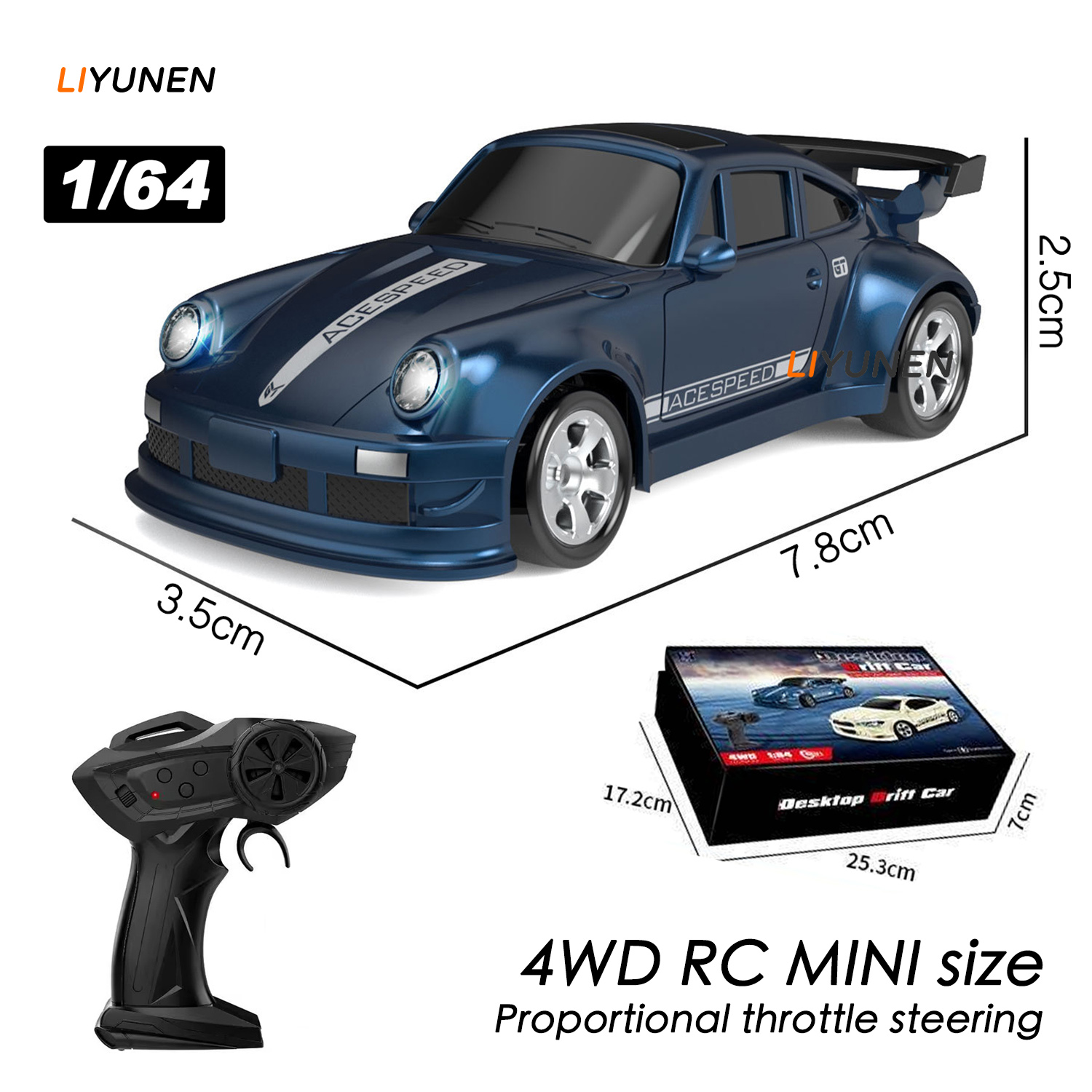 1:64 MINI Desktop RC Car 4WD Proportional Throttle Steering Remote ...
