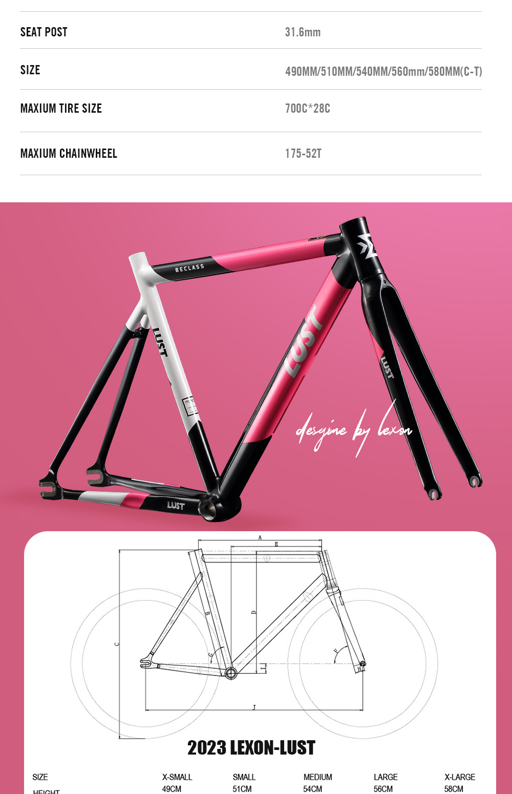 2025 Fixed Gear Bike Frame Set Extra Light Track Frame Set/Single Speed ...