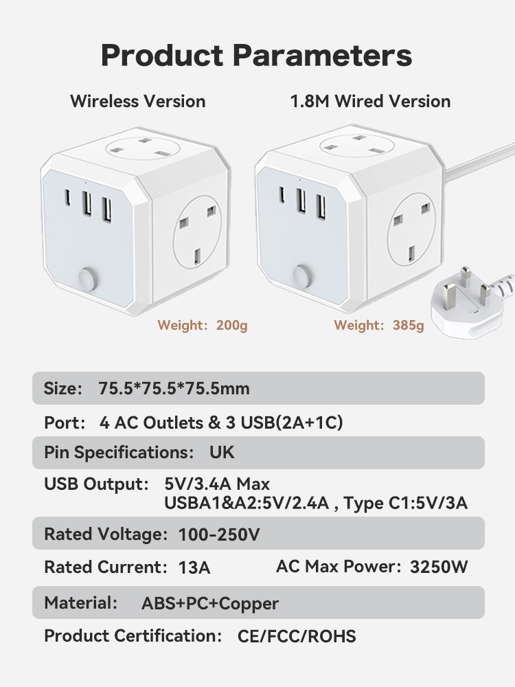 Lemorele Multi Extension Socket With USB Type C Plug Power Adapter Wall ...