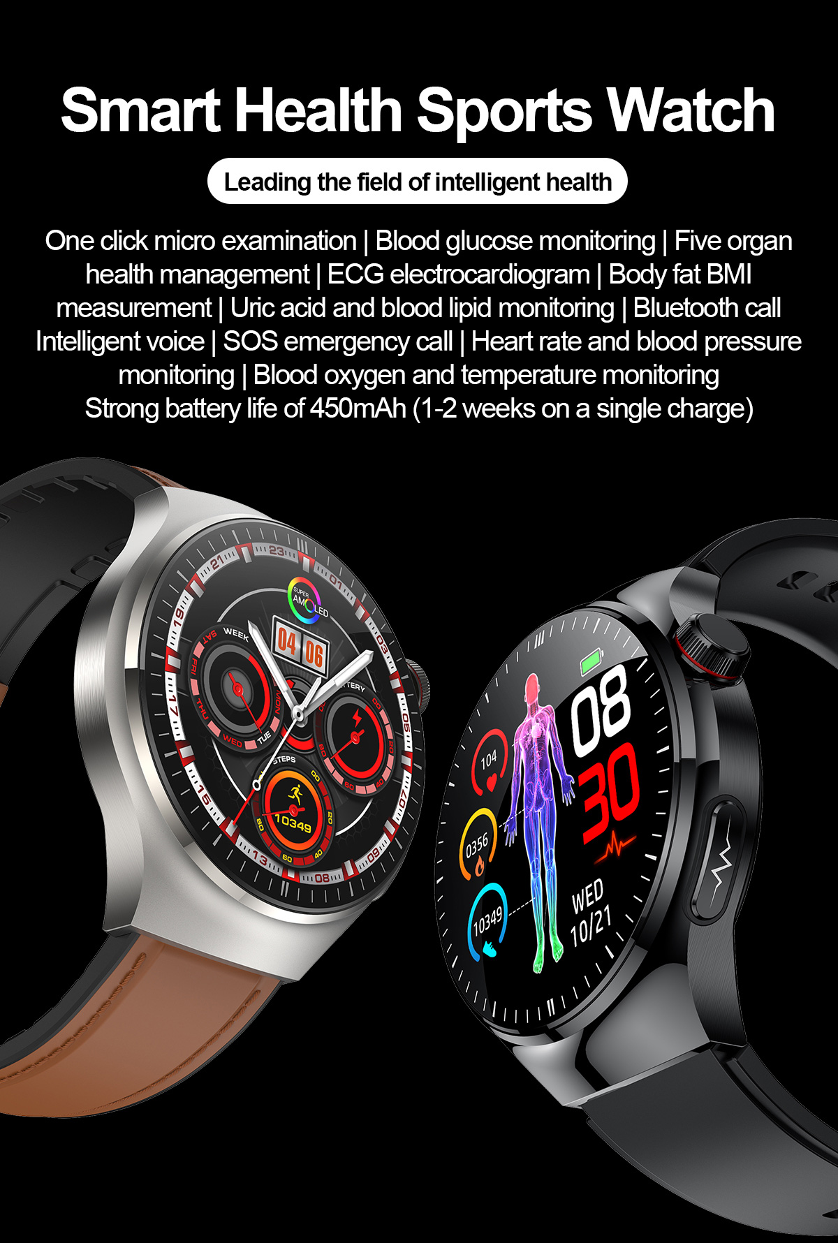 ECG+PPG Smart Watch Blood Fat Uric Acid Blood Pressure Blood Oxygen ...