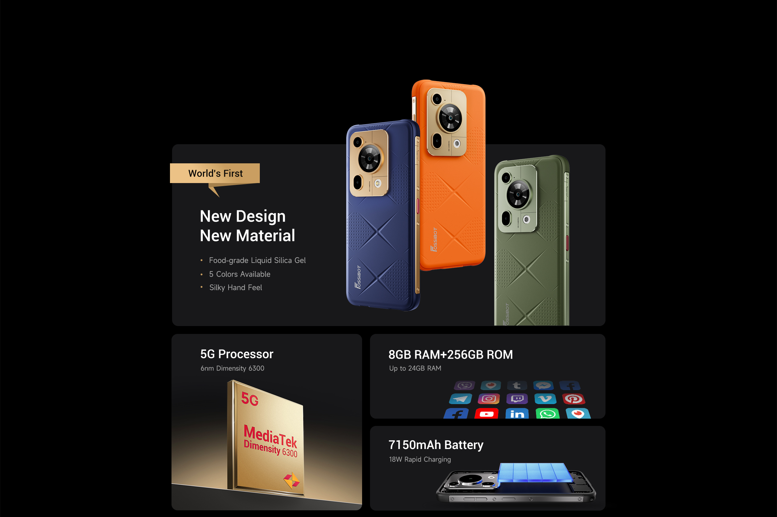 OUKITEL Fossibot F112 PRO 5G Handphone 24GB+256GB 6.88inch 120Hz Screen ...