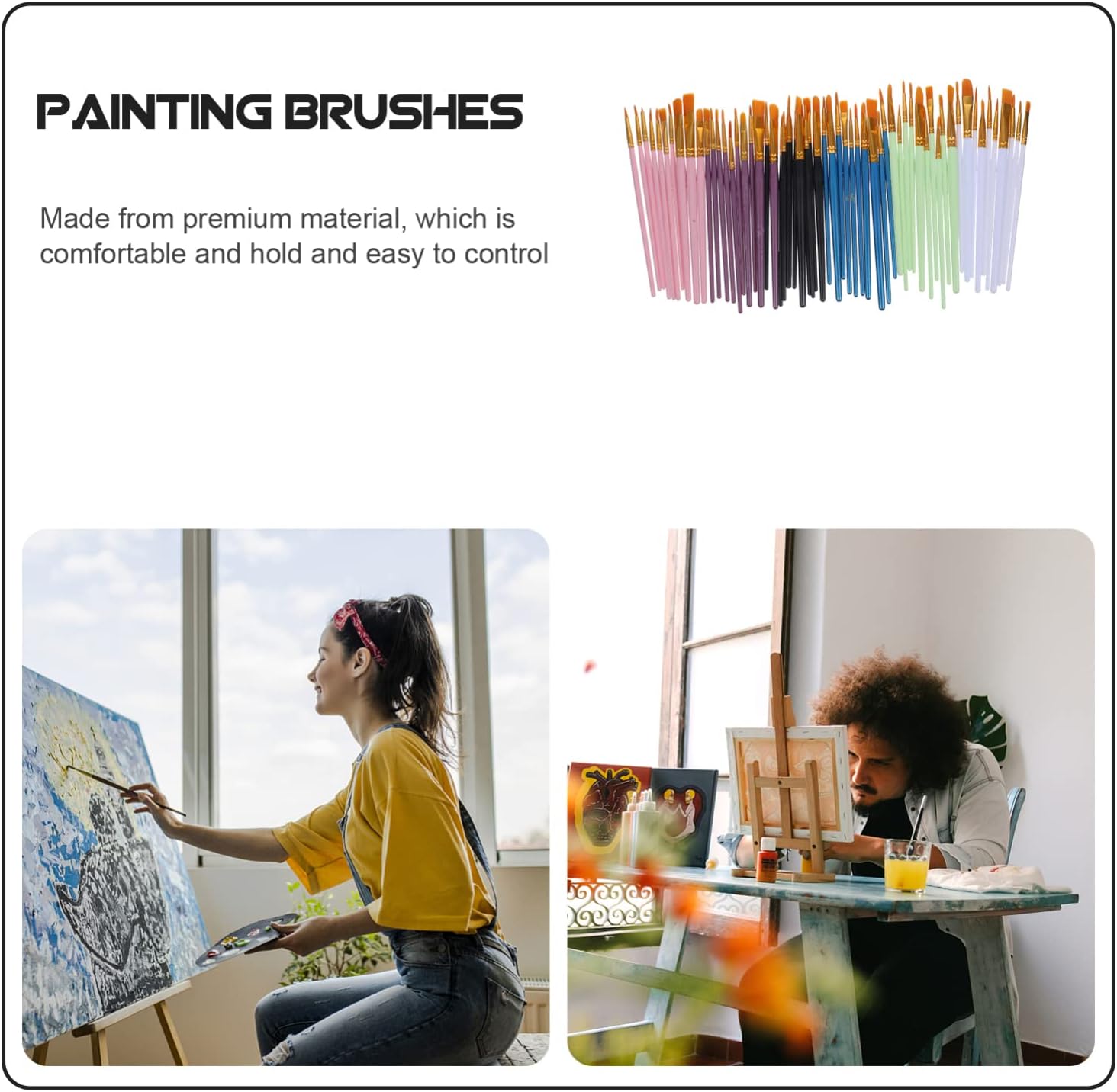 50Pcs Flat Paintbrushes Bulk Small Mini Artist Paint Brushes Nylon Hair ...