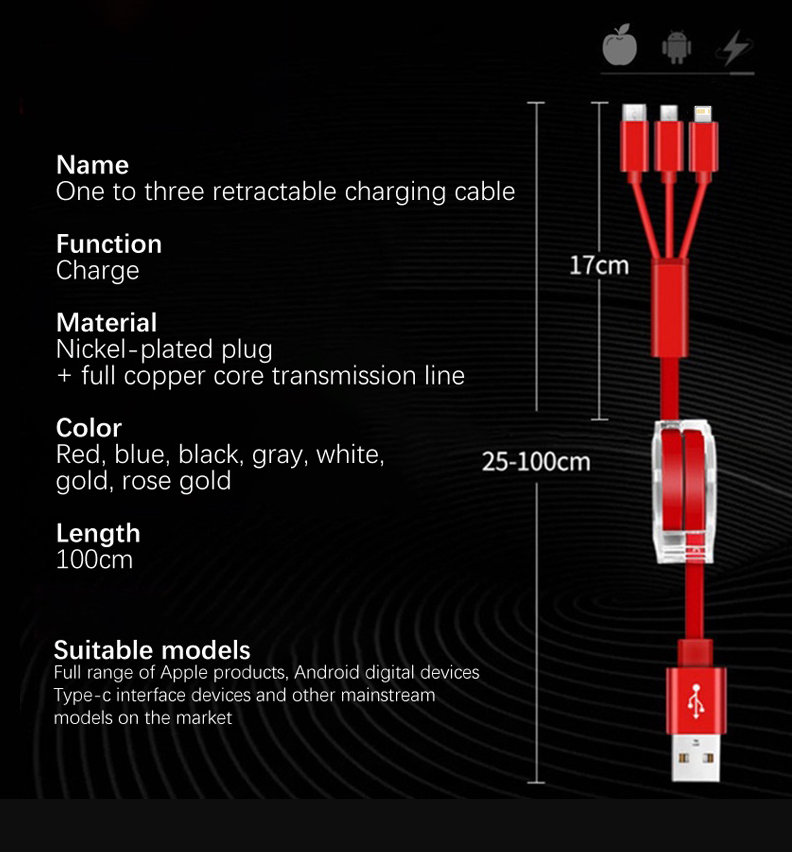 Multi functional 3-in-1 USB fast charging cable for new iPhone Multiple ...