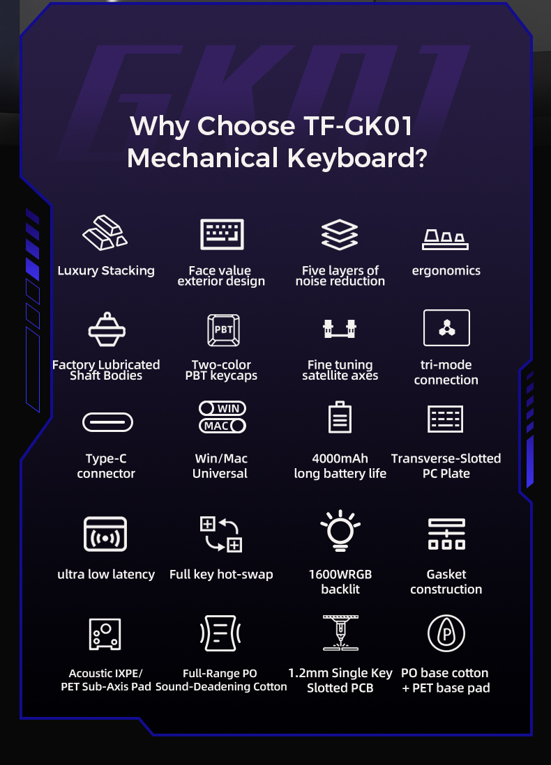 Transformers GK01 Mechanical Keyboard Hot-Swappable 101 Keys Tri-Mode Wired Bluetooth 2.4G ...