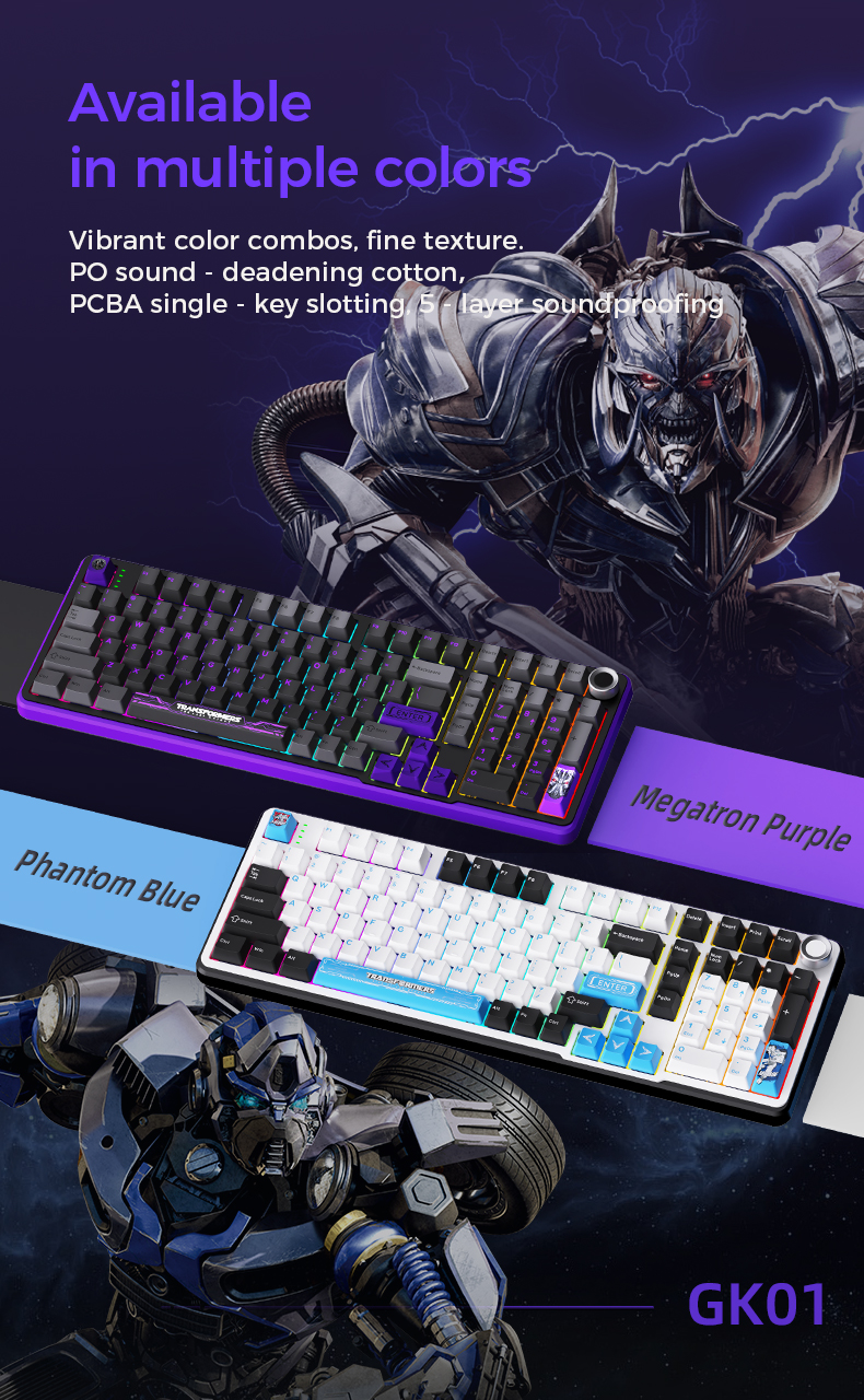 Transformers GK01 Mechanical Keyboard Hot-Swappable 101 Keys Tri-Mode ...