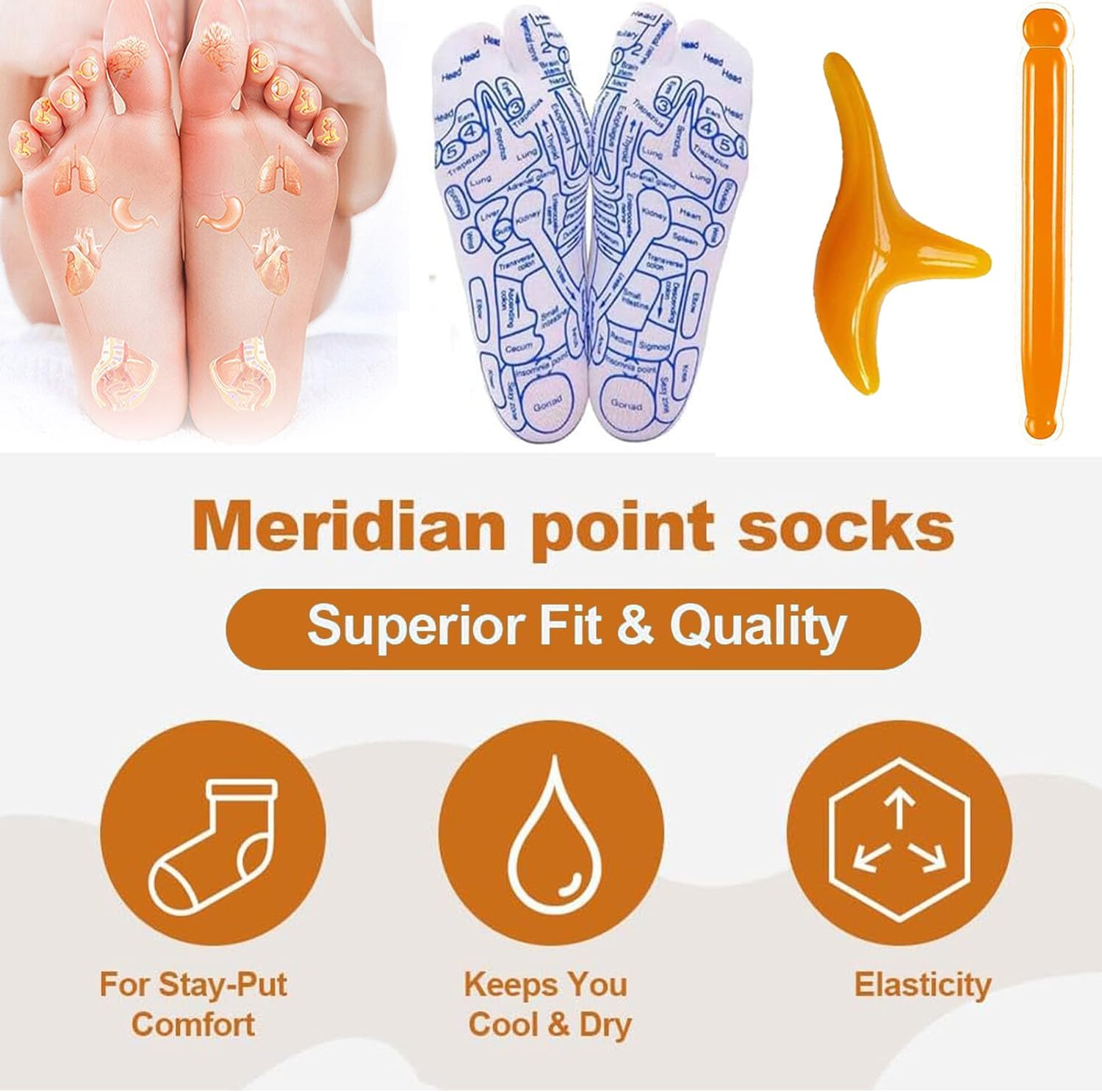Reflexology Foot Socks & Massage Kit - Breathable Acupressure Design ...