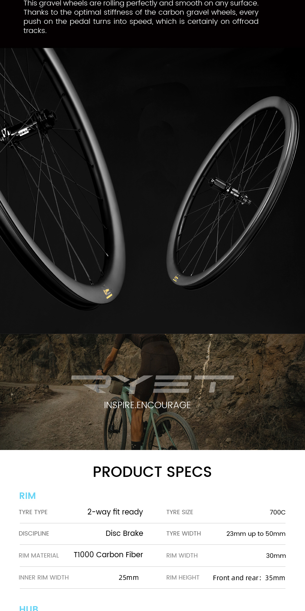 2025 RYET GRAVEL Carbon Wheelsets Disc Brake Ratchet Hub Tubeless Ready ...