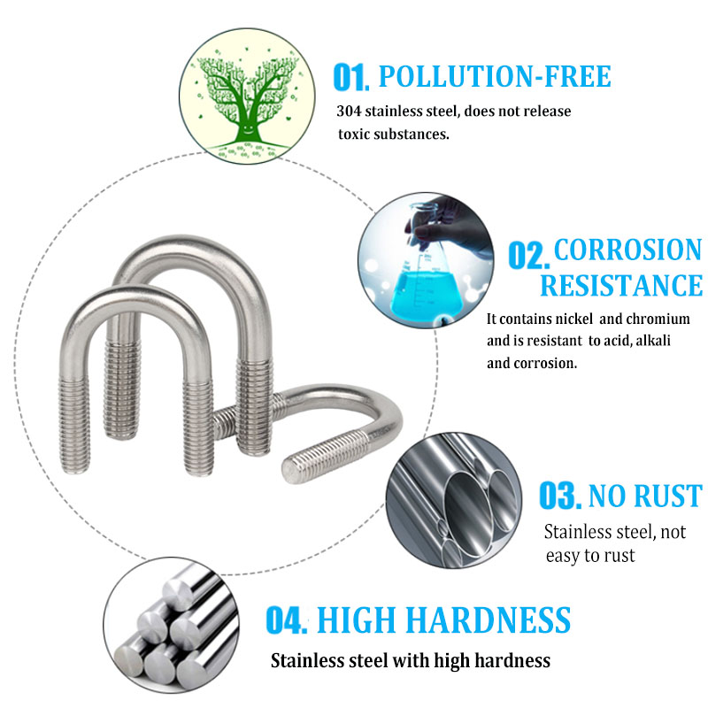M6 M8 M10 M12 Stainless Steel 304 U-bolts U-clamps Screw Fixing Bolt ...