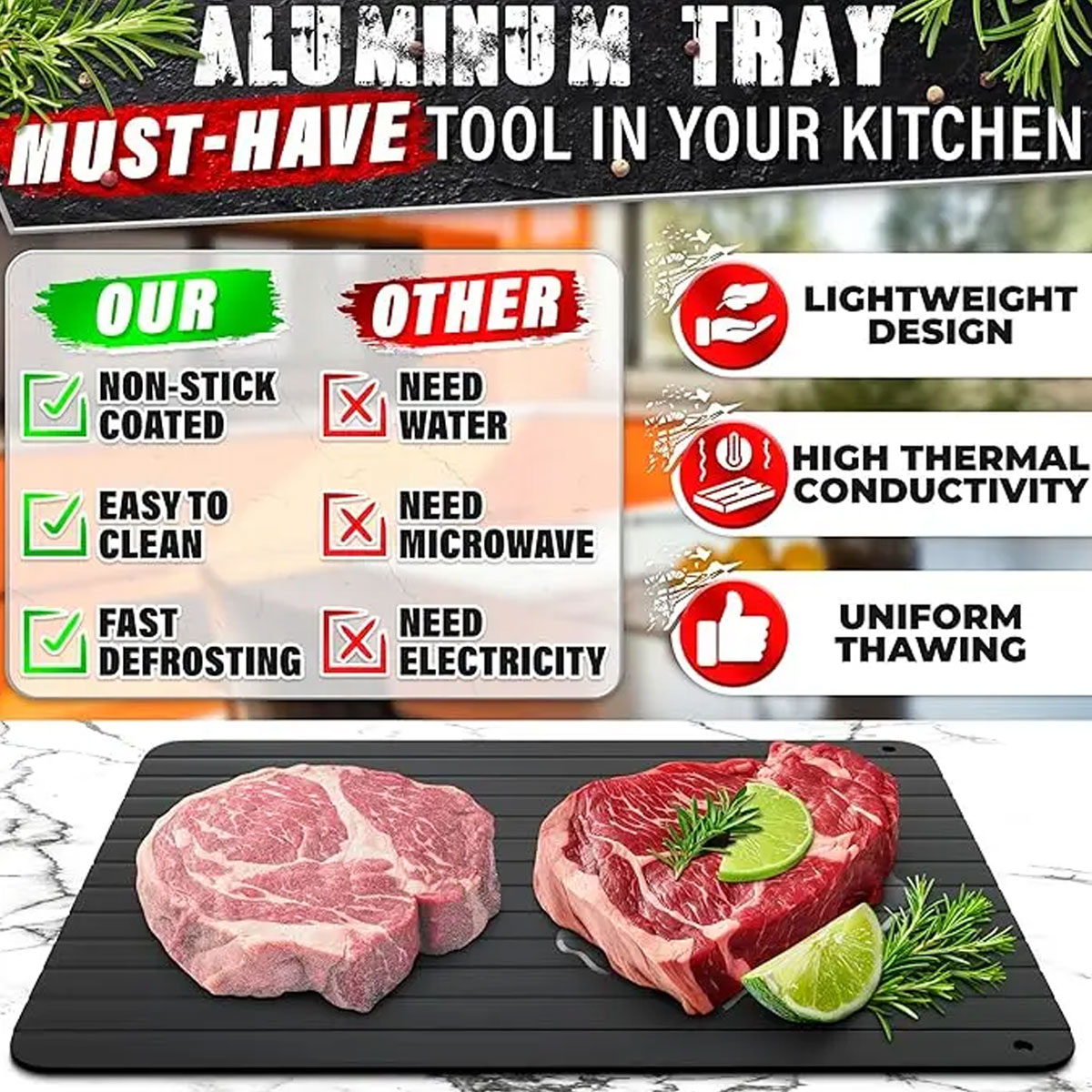 Quick Defrosting Tray for Frozen Meat - Rapid Thawing Kitchen Gadget ...